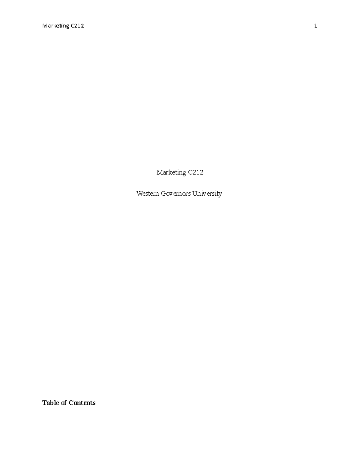 Marketing - Paper - Marketing C Western Governors University Table of ...