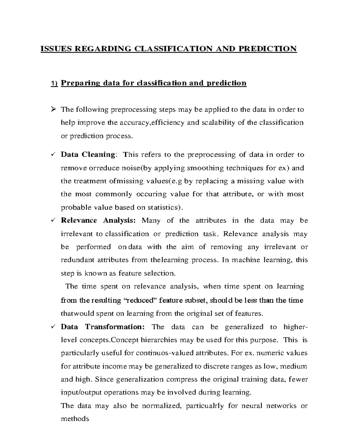 Issues Regarding Classification AND Prediction - ISSUES REGARDING CLASSIFICATION AND PREDICTION ...