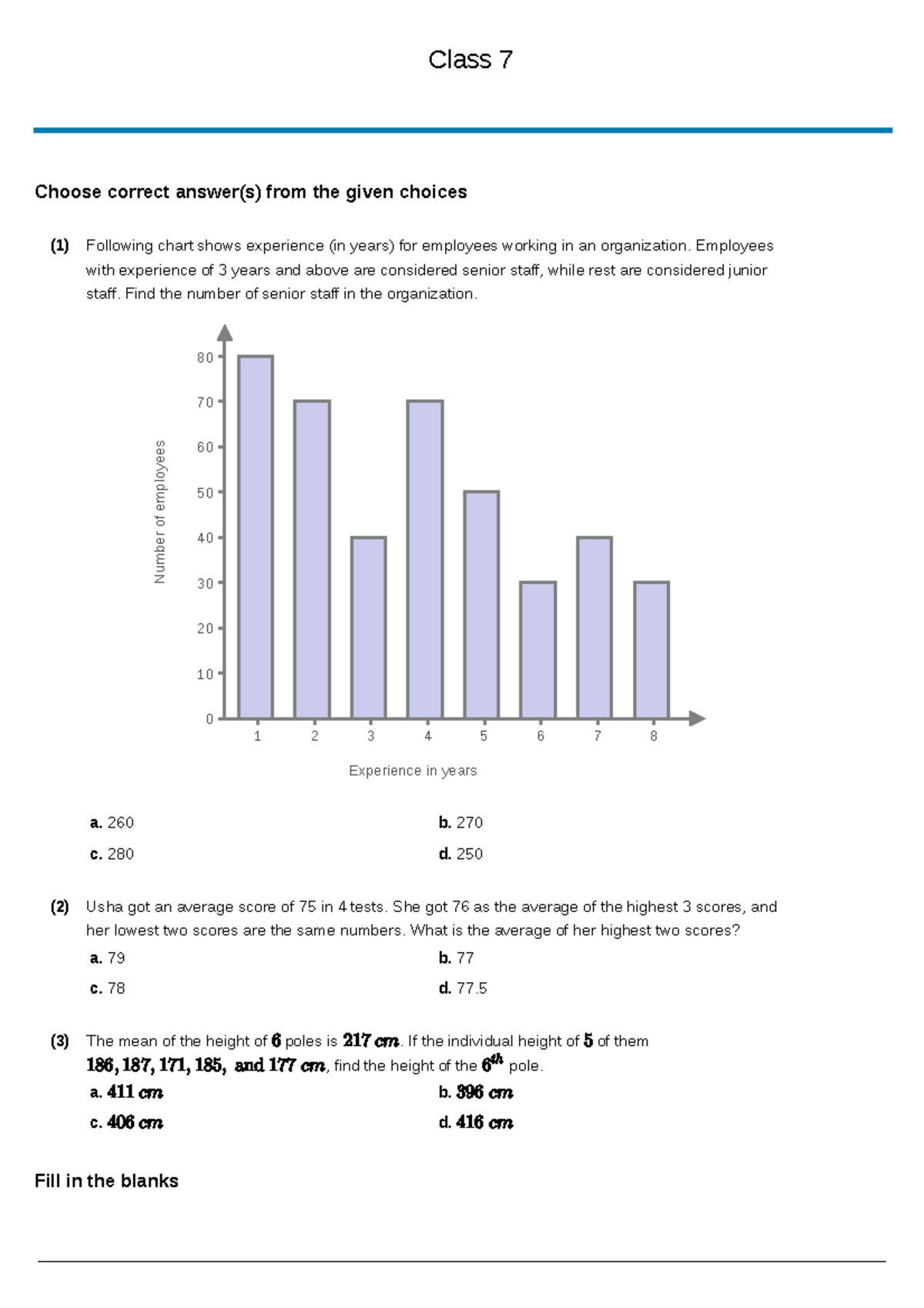 Grade 7datahandling - Class 7 Choose correct answer(s) from the given ...