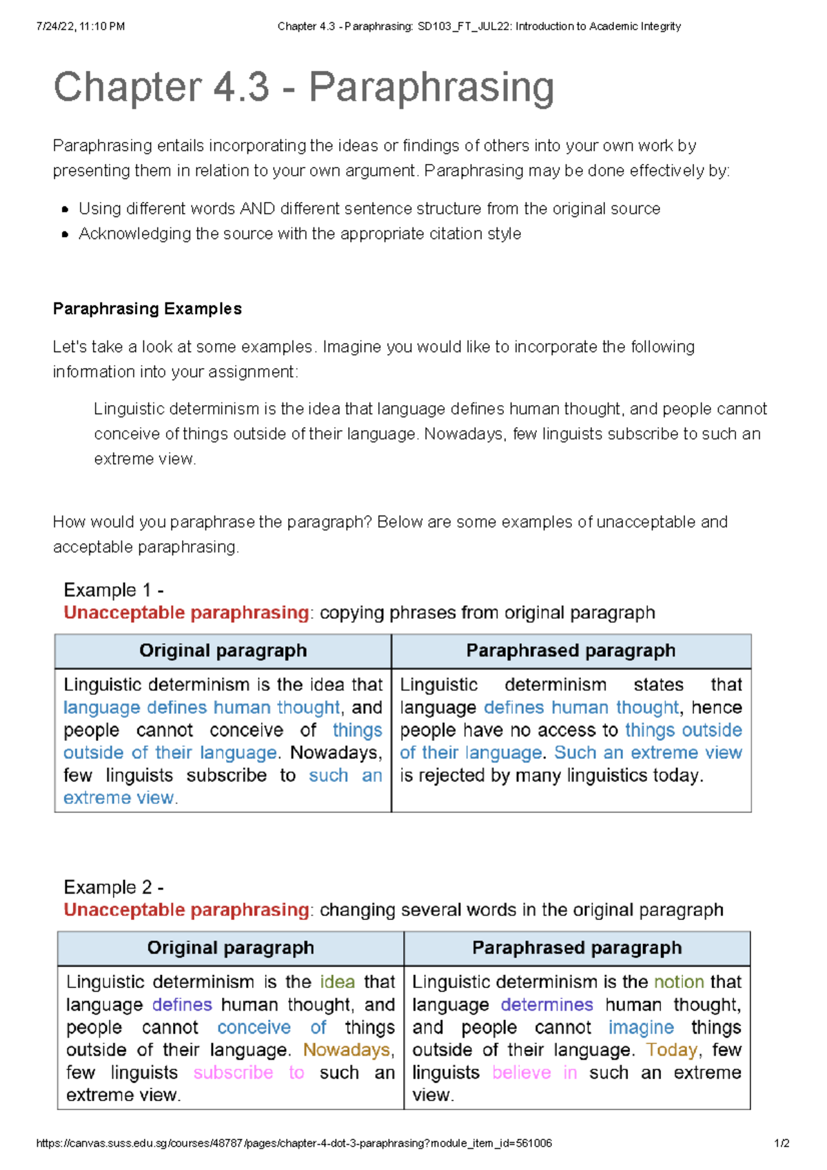 Chapter 4.3 - Paraphrasing SD103 FT JUL22 Introduction to Academic ...