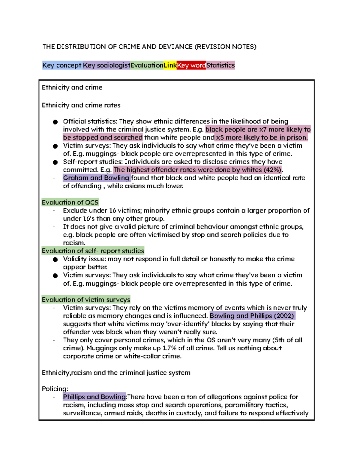 THE Distribution OF Crime AND Deviance ( Revision Notes) - THE ...