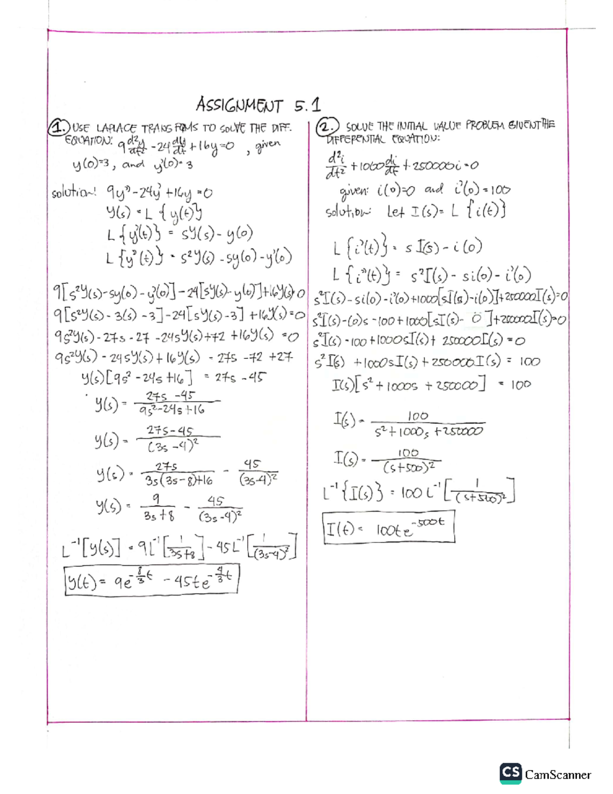 Differential Equations - Assignment 5 - Mechanical Engineering - CamScanner CamScanner - Studocu