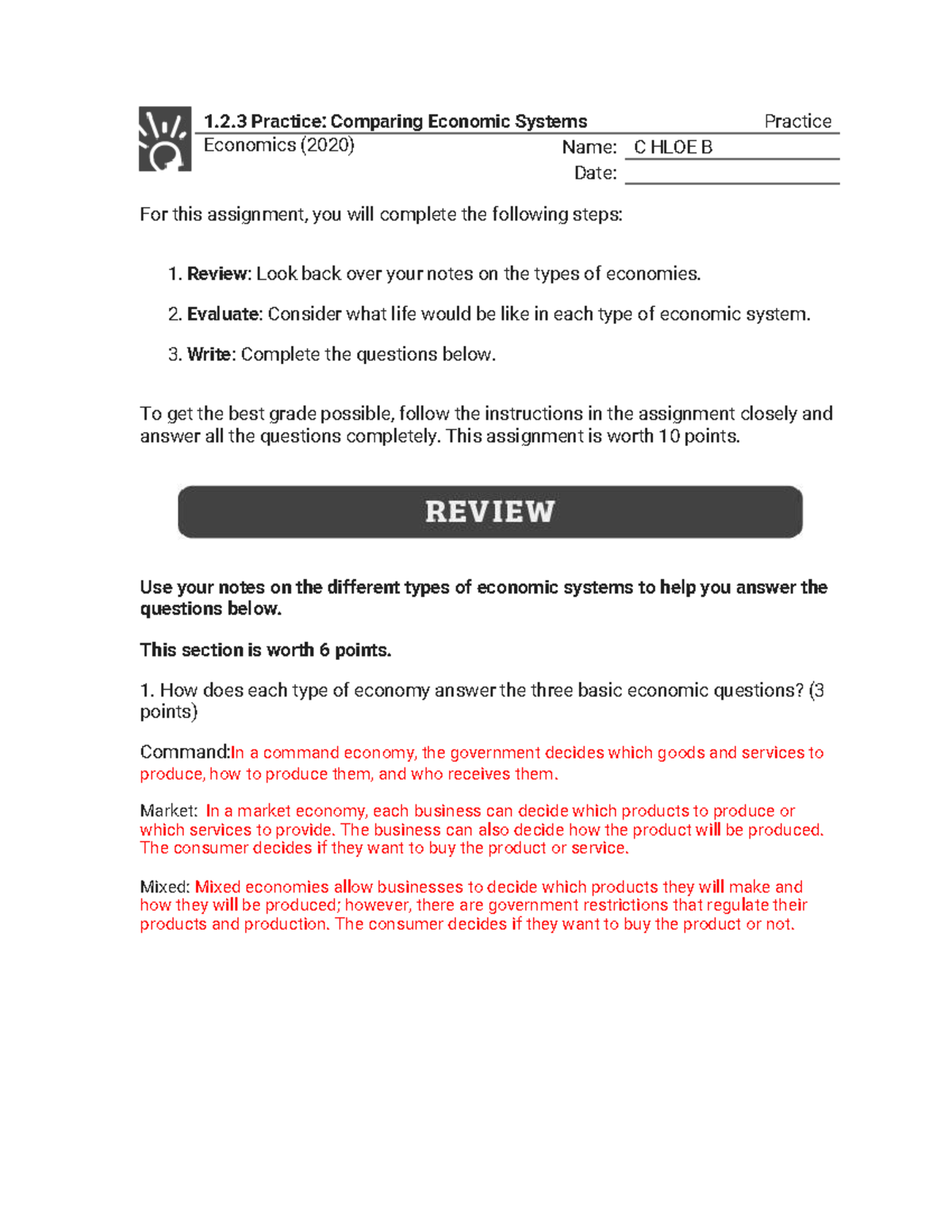 1.2.3 Practice - Comparing Economic Systems (Practice) (1)-2 - 1.2 ...