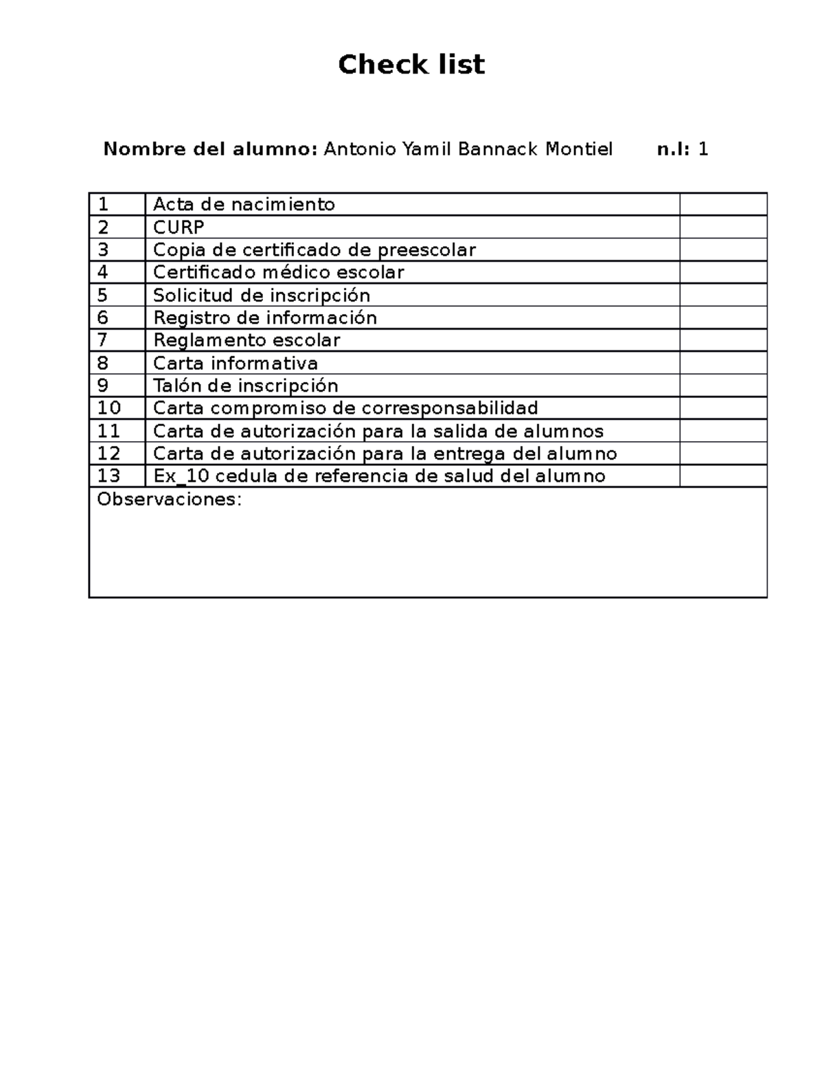 Checklist - LISTA DE MATERIALES - Check list Nombre del alumno: Antonio ...