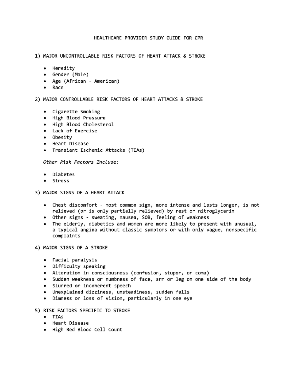 Healthcare Provider Study Guide FOR CPR 1) Major - NUR2420 - Studocu