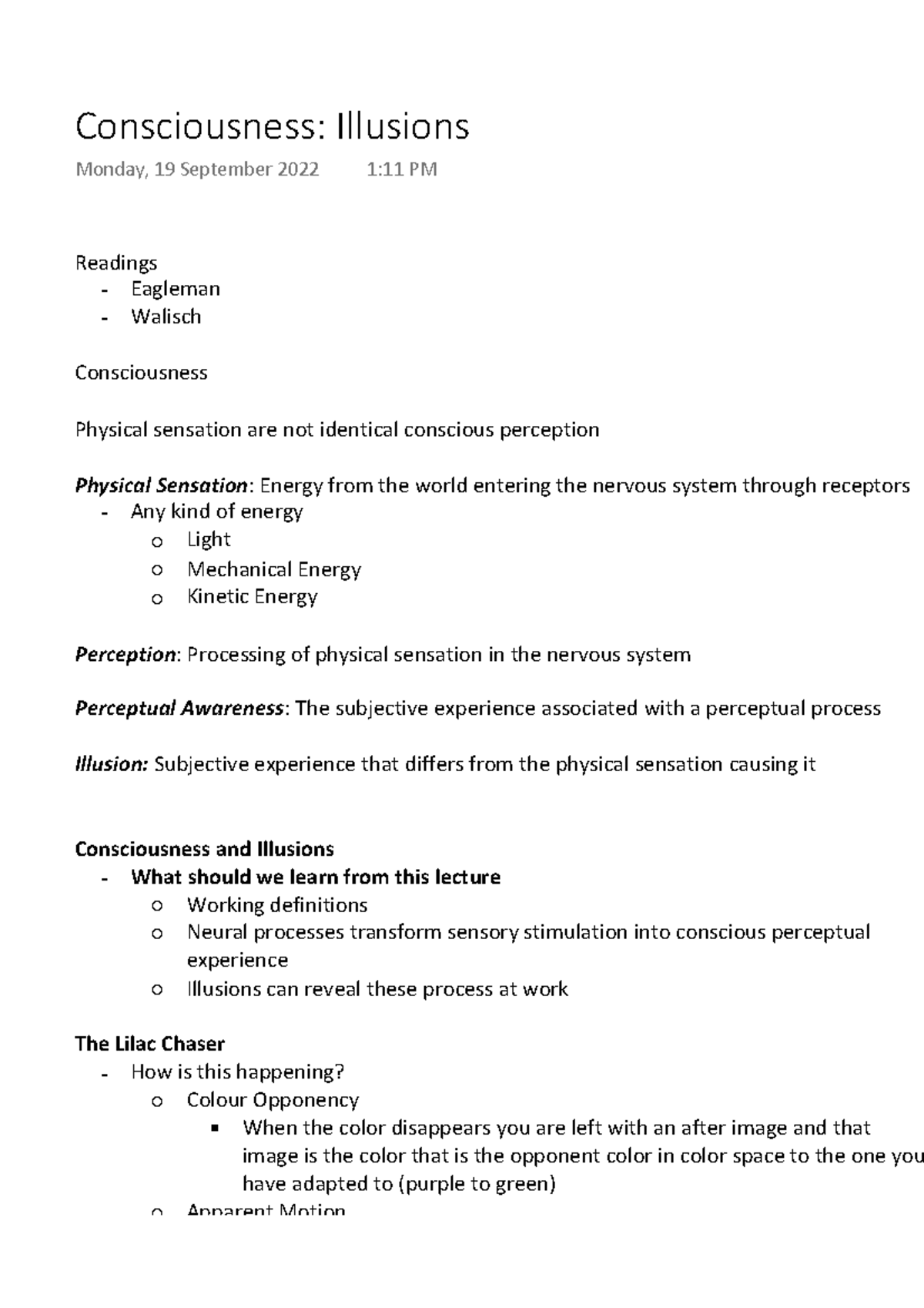 Consciousness Illusions - Readings - Eagleman - Walisch Consciousness ...