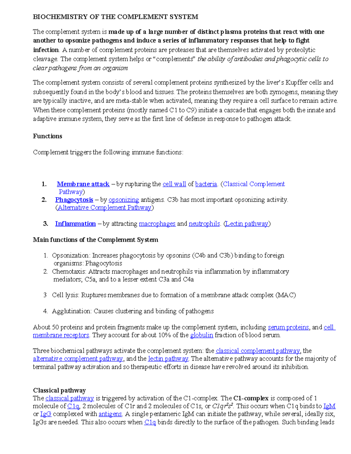Biochemistry OF THE Complement System - BIOCHEMISTRY OF THE COMPLEMENT SYSTEM The complement ...