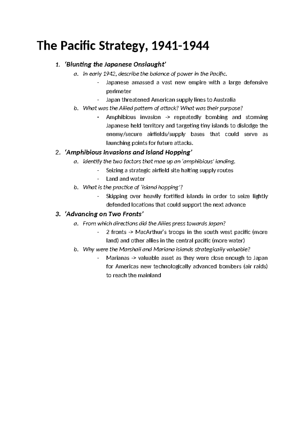 11 The Pacific Strategy, 1941-1944 Questions - The Pacific Strategy ...