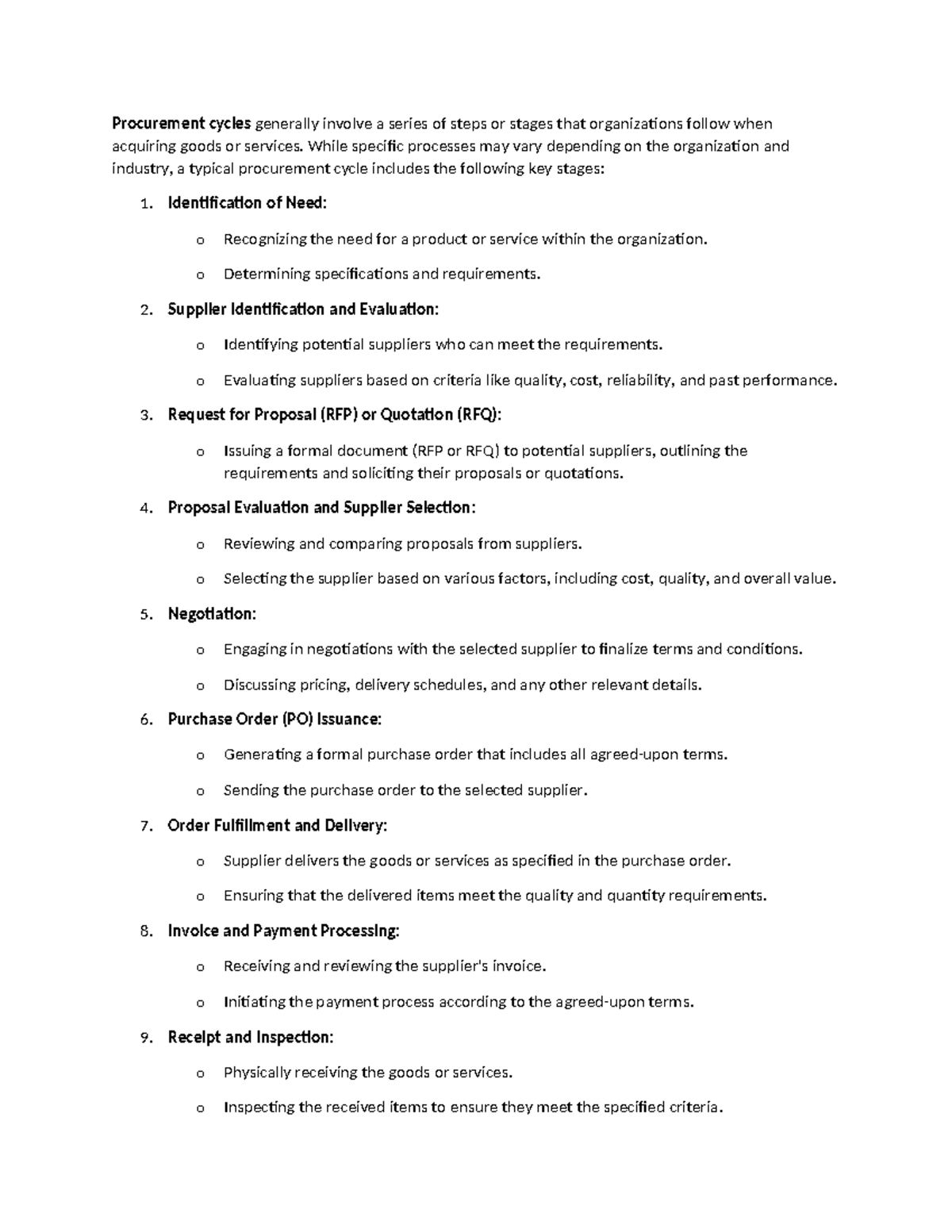 Procurement-cycle - YES - Procurement cycles generally involve a series ...