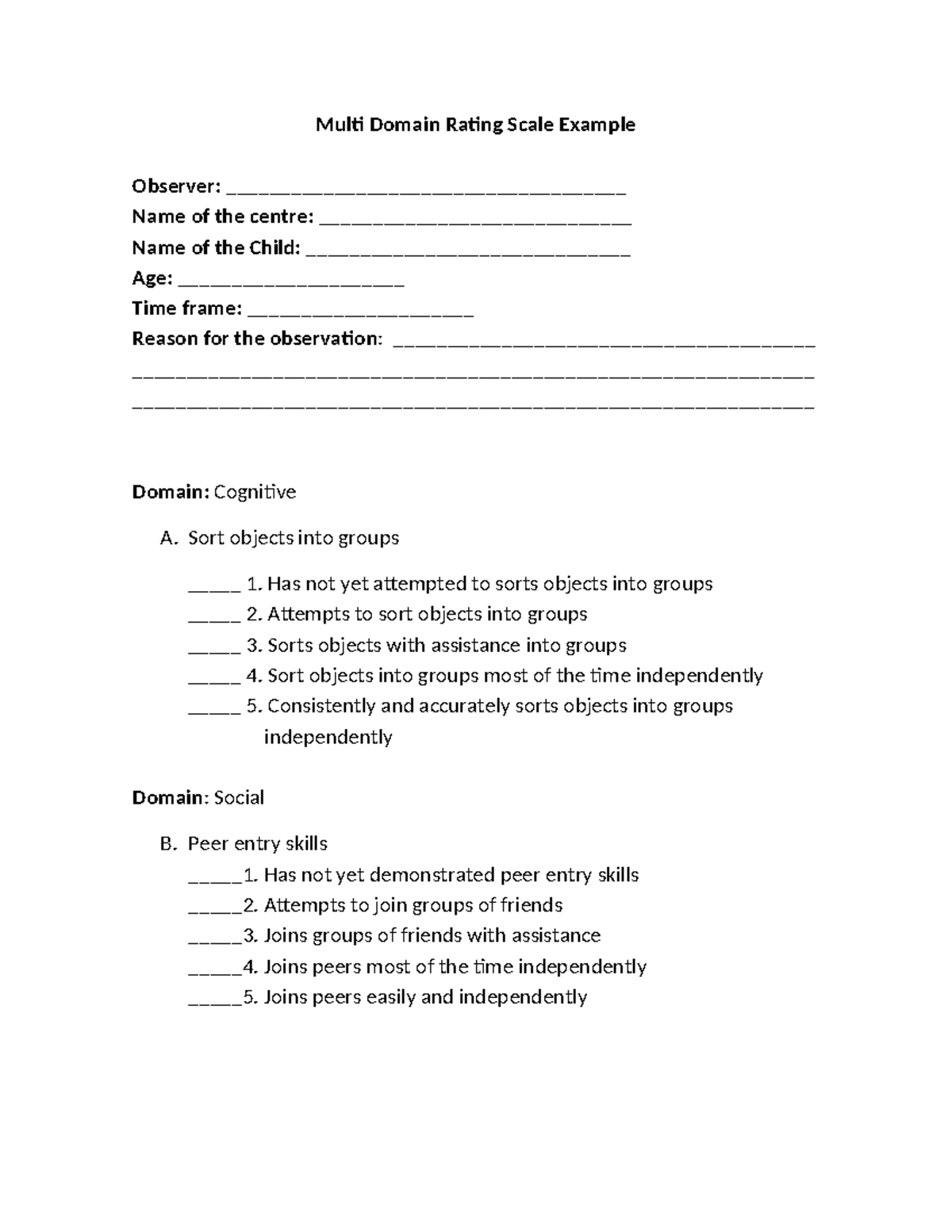 Example of a Multidomain Rating Scale with a Descriptive Format - Multi ...