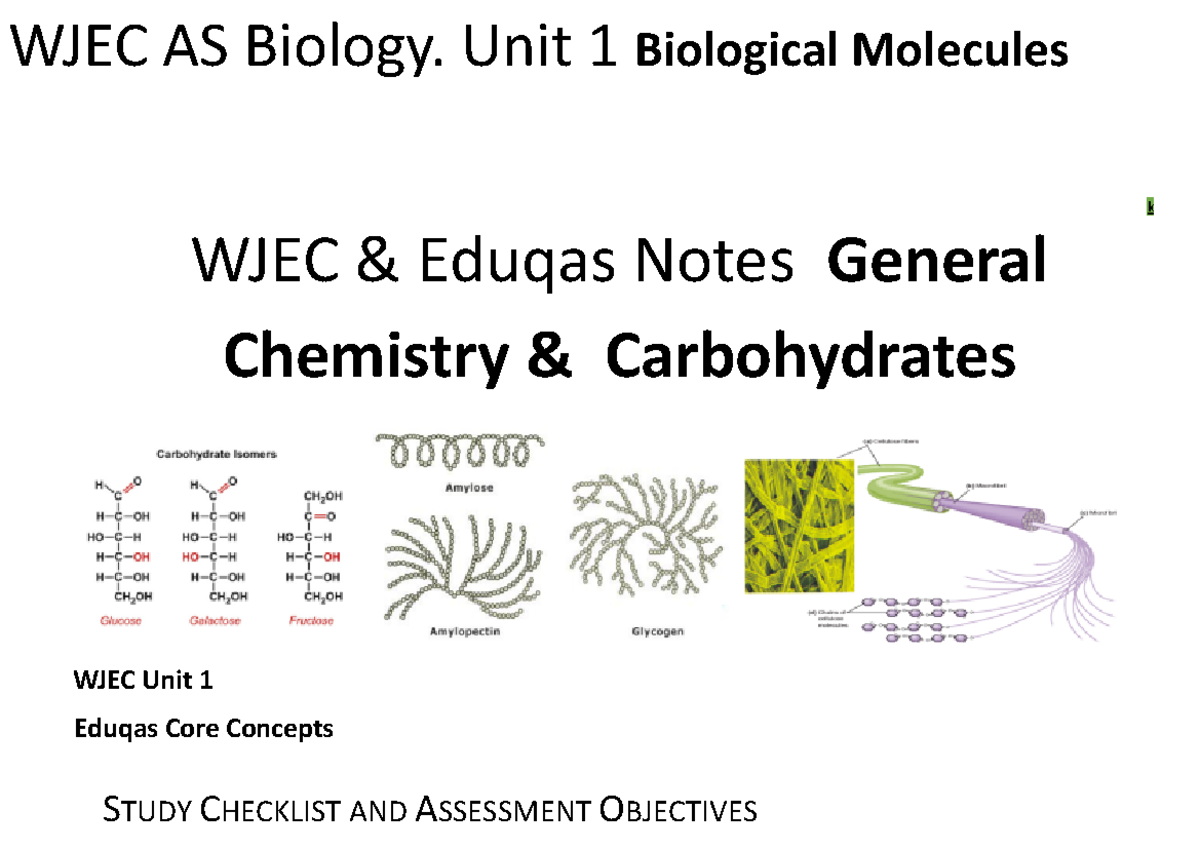 Biological Molecules Notes unit 1 topic 1 - WJEC AS Biology. Unit 1 ...