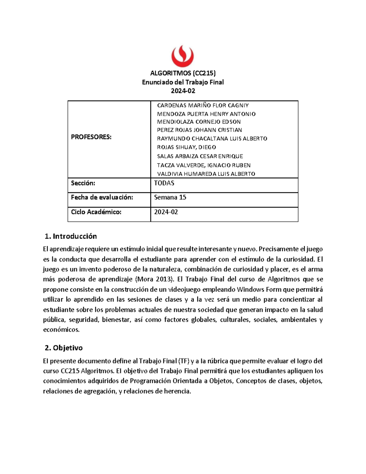 CC215 Enunciado Trabajo Final 2024-02 - ALGORITMOS (CC215) Enunciado ...