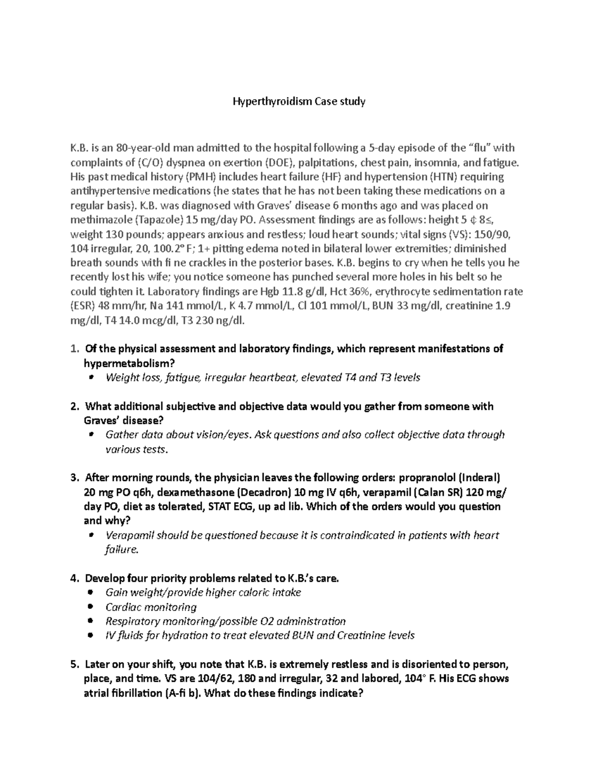 Hyperthyroidism Case study (Student Copy) - Hyperthyroidism Case study ...
