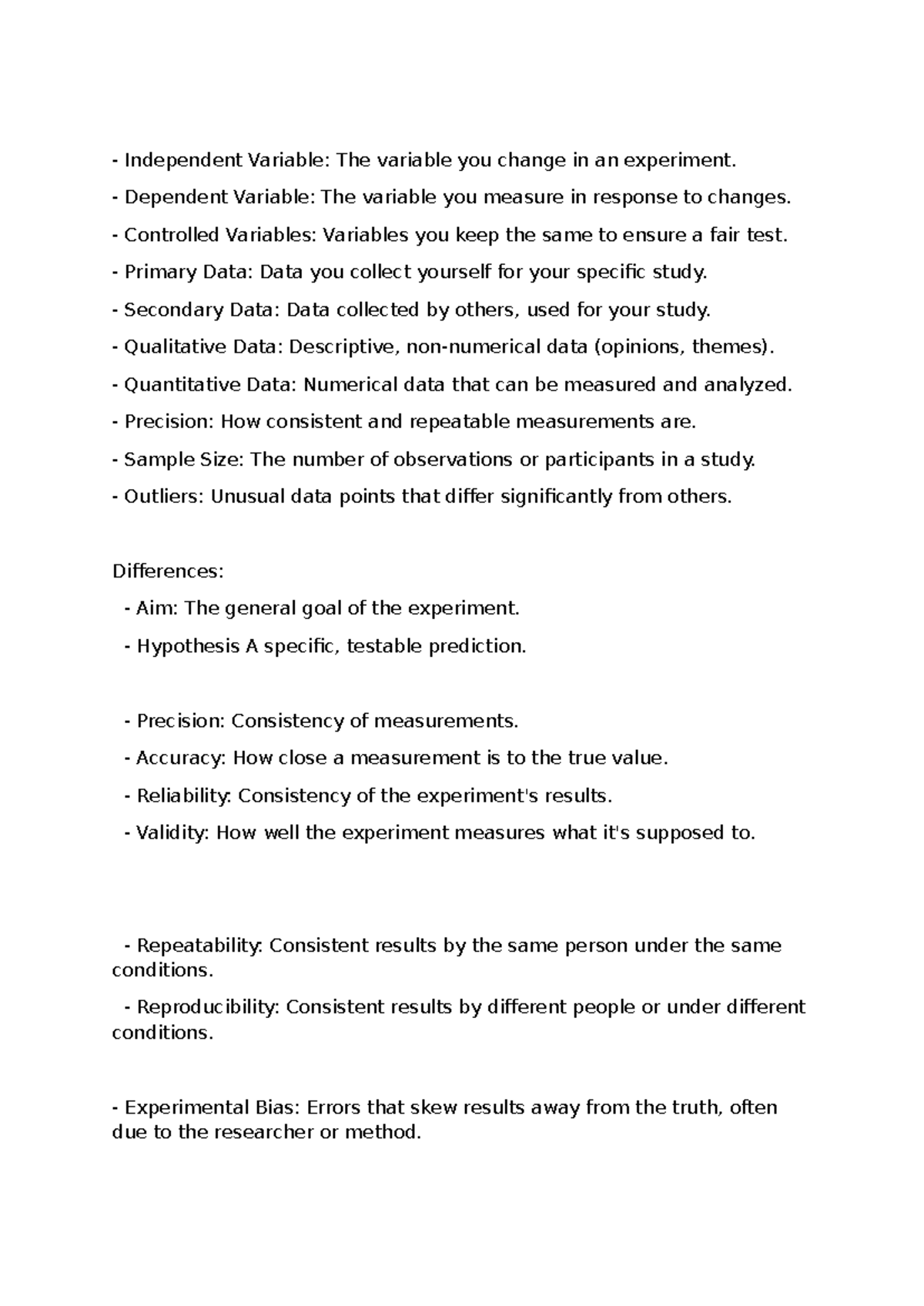 Experimental definitions - Independent Variable: The variable you change in an experiment ...