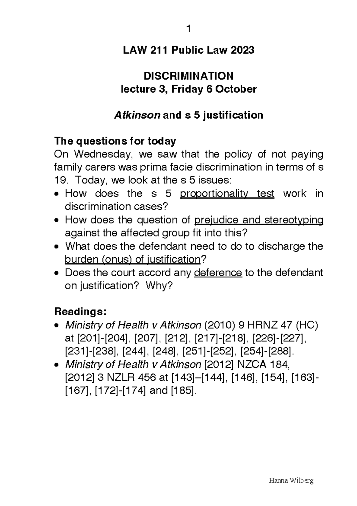 Discrimination L3 - 6 Oct - LAW 211 Public Law 2023 DISCRIMINATION lecture 3 , Friday 6 October ...
