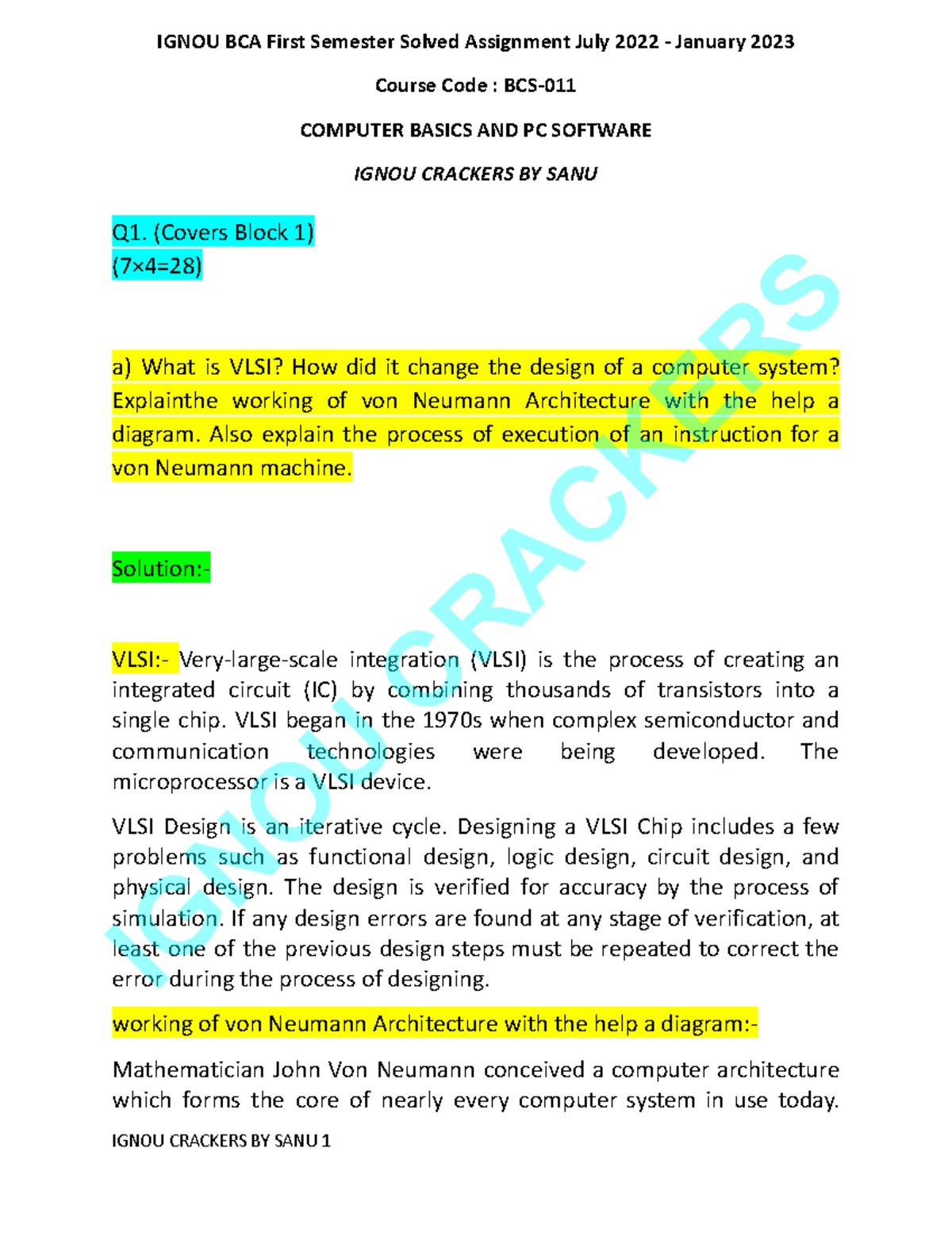 Bcs011 - very needy - Course Code : BCS- COMPUTER BASICS AND PC ...