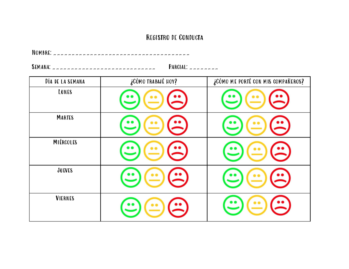 Registro de Conducta (Behavior chart) - Inteligencia Emocional ...