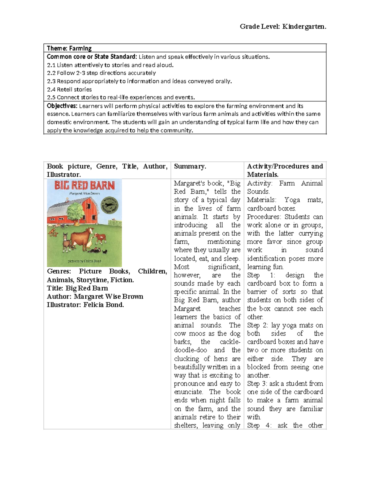 Final Project EDU 210 - assignment - Theme: Farming Common core or ...