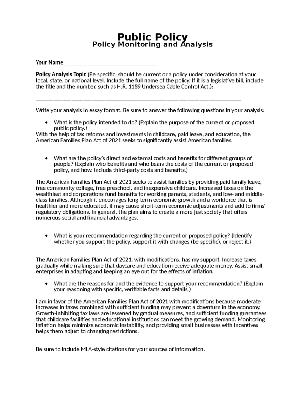 Public policy template - Public Policy Policy Monitoring and Analysis ...