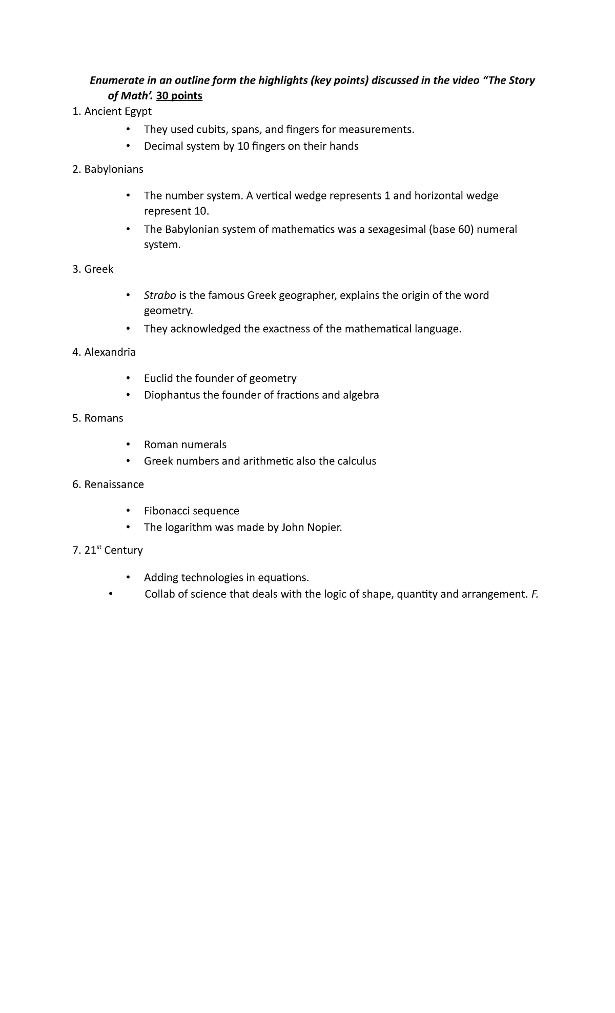 Math through History - for mathematics - Enumerate in an outline form ...