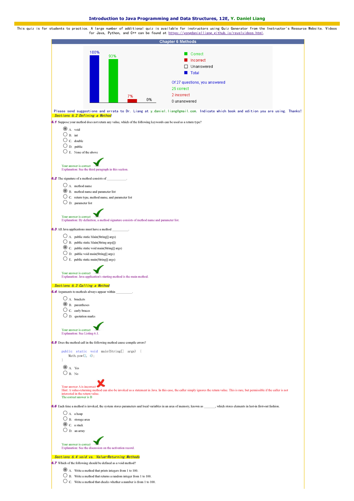 Quiz Chapter 6 Introduction To Java Programming Introduction To Java