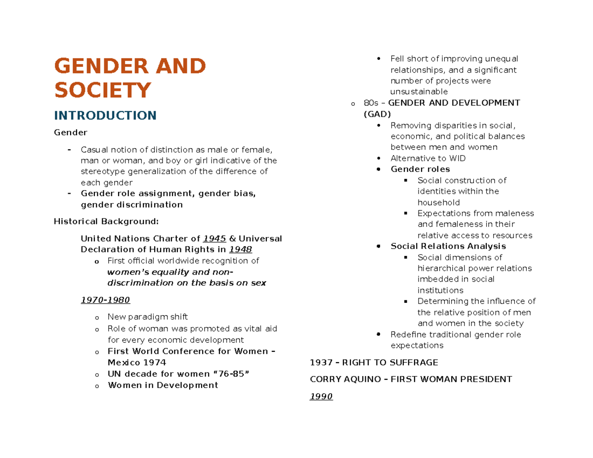 Gender AND Society - midterms reviewer - GENDER AND SOCIETY ...