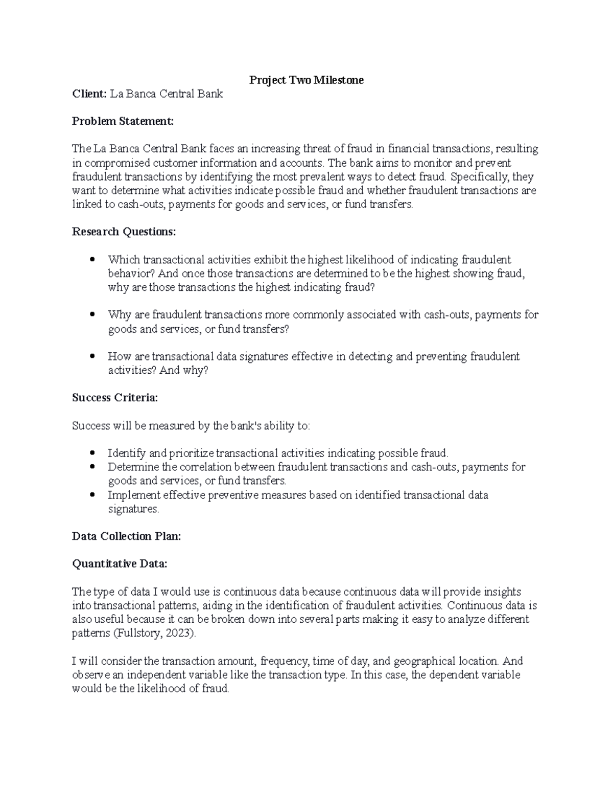 DAT+223+Project+Two+Milestone - Project Two Milestone Client: La Banca ...