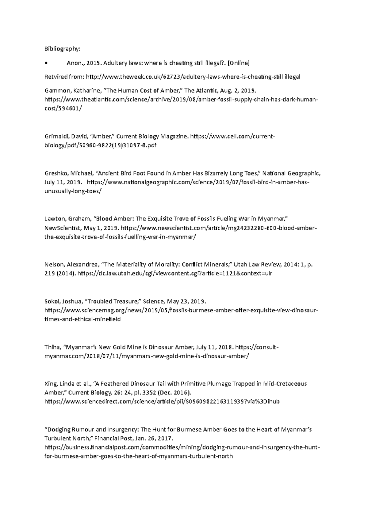 Bibliography - Based on your research topic and methodology in ...