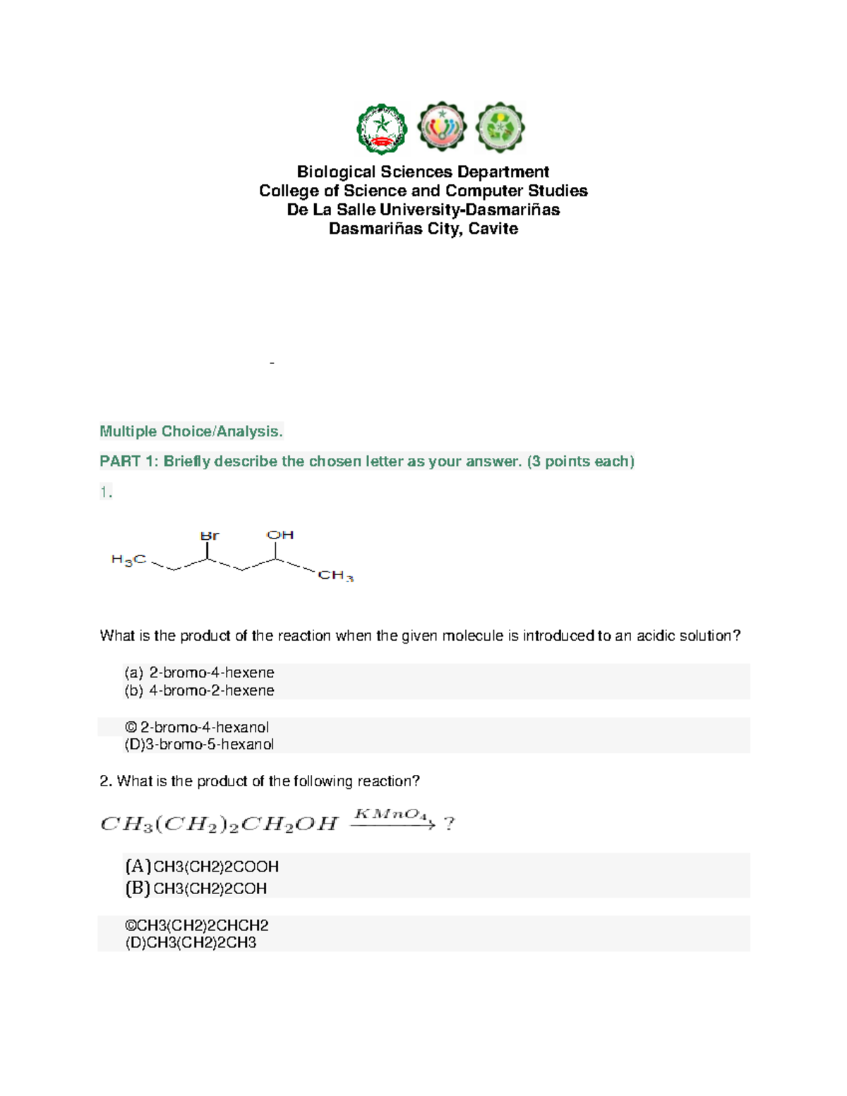 LEC 4th Summative Assessment - Biological Sciences Department College ...