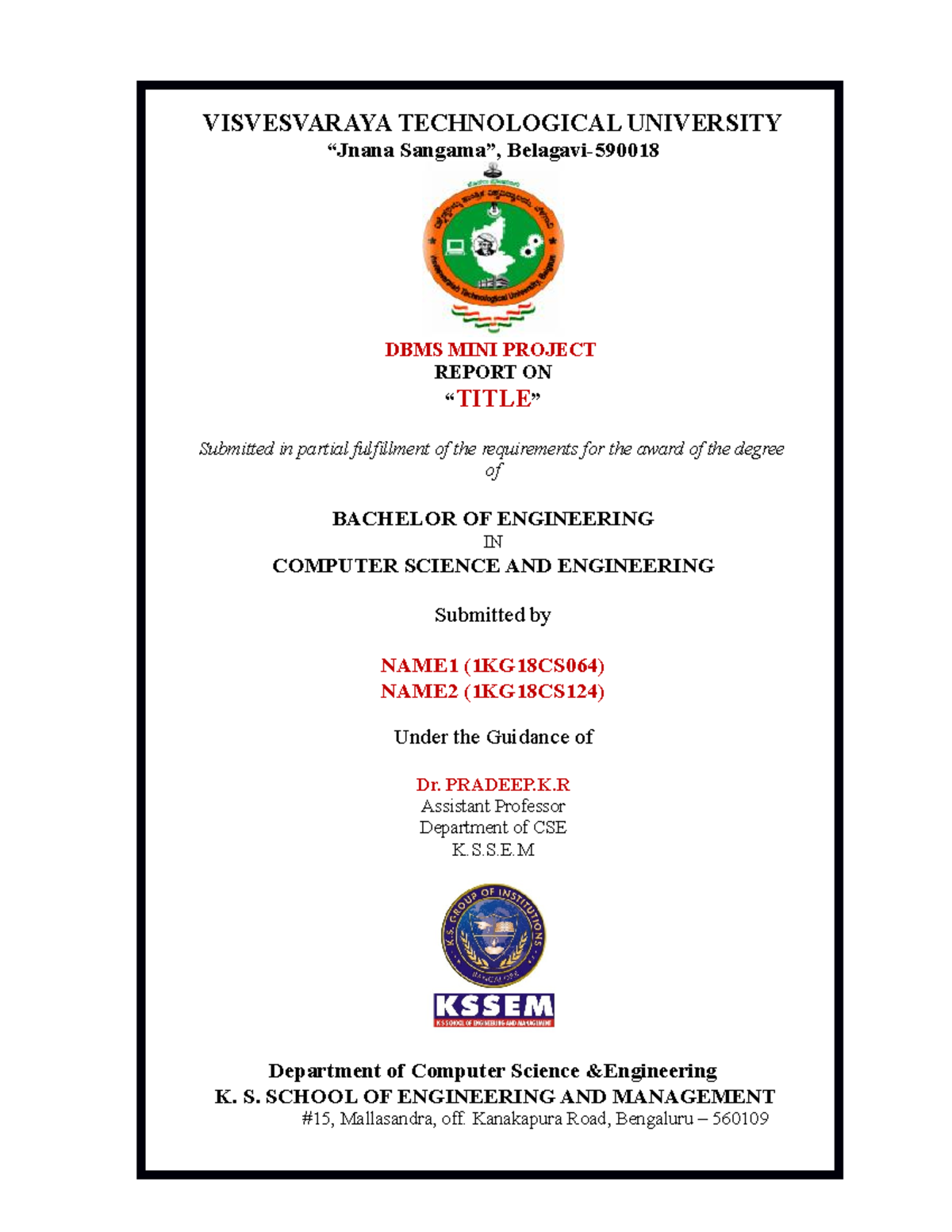 1.DBMS Front Sheet - VISVESVARAYA TECHNOLOGICAL UNIVERSITY “Jnana ...