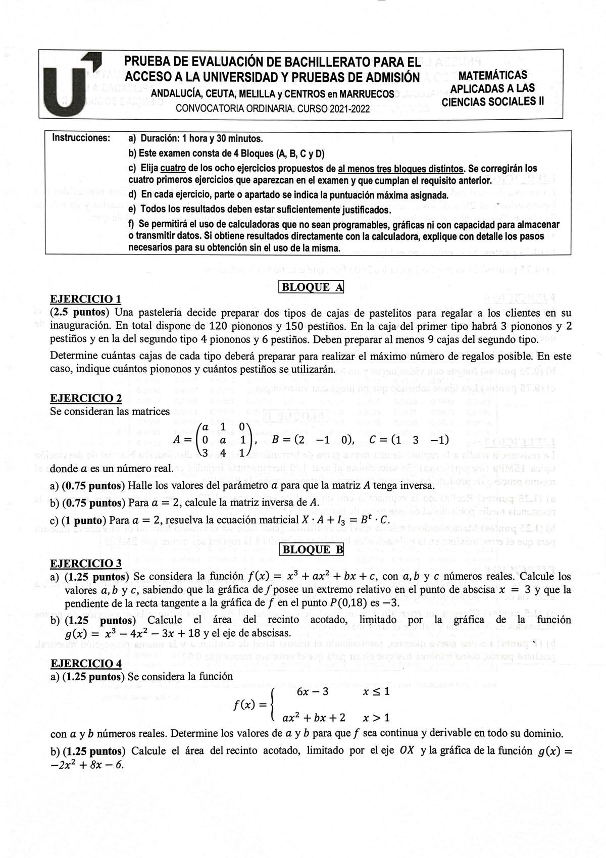 Examen resuelto matematicas aplicadas ccsociales selectividad junio 2022 andalucia rev - Studocu