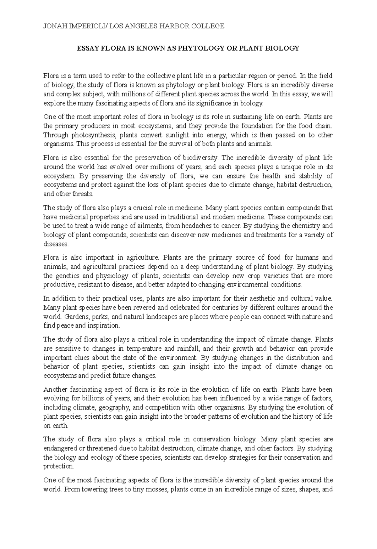 Essay Flora IS Known AS Phytology OR Plant Biology - JONAH IMPERIOLI ...