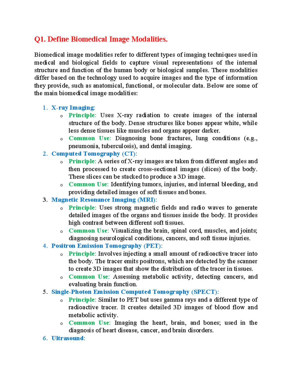 DS Module 2 - XSASCXCDSAC - Q1. Define Biomedical Image Modalities ...