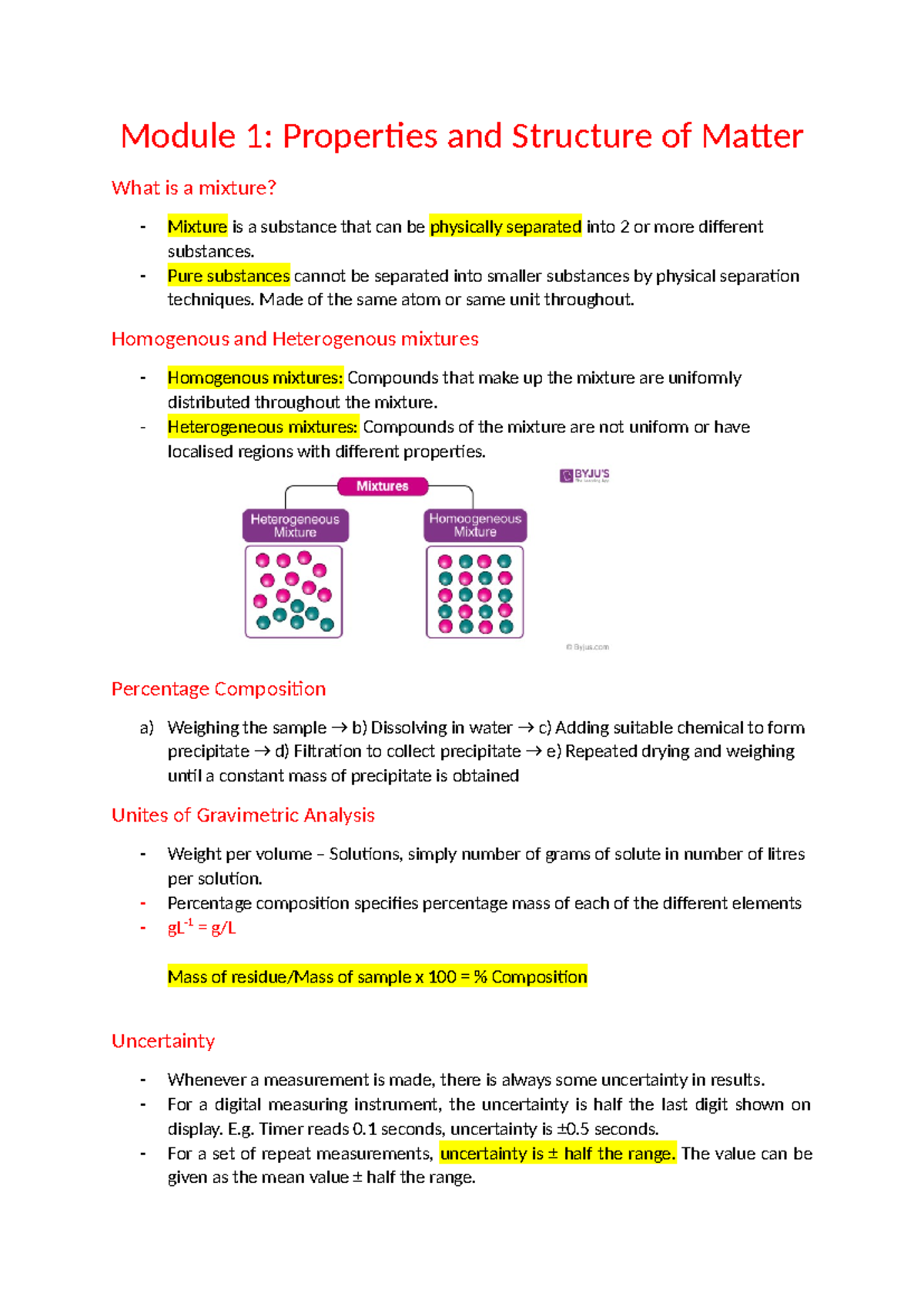 MOD 1 CHEM Notes - Module 1: Properties and Structure of Matter What is ...