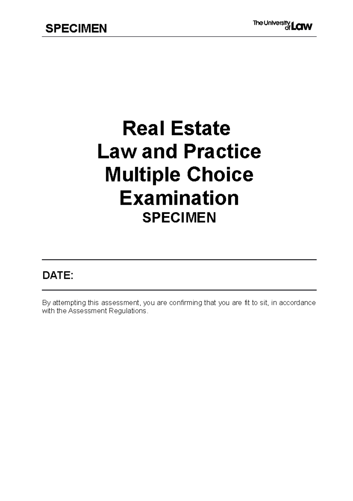 Specimen Respondus MCQ Exemplar 2 - Real Estate Law and Practice ...