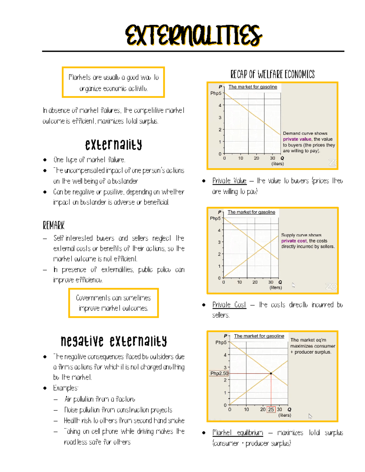 Econ 100.2 Externalities - EXTERNALITIES EXTERNALITIES Markets are usually a good way to ...
