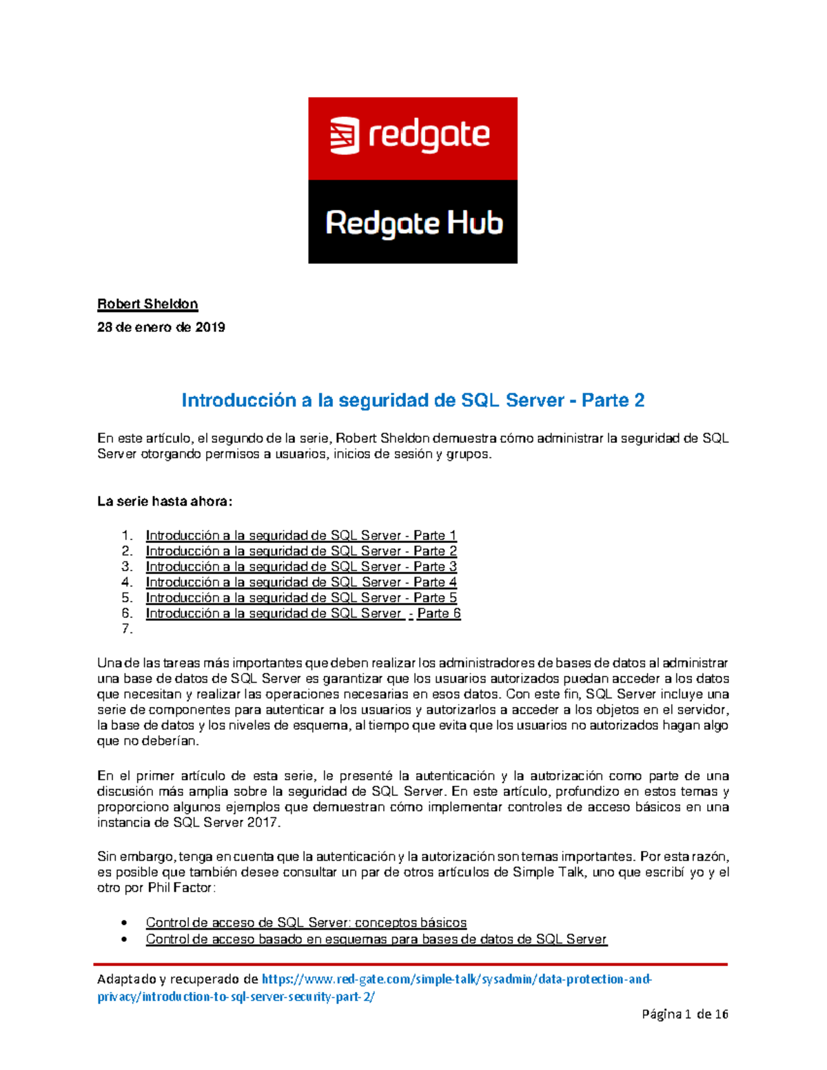 U5 SQL Server Seguridad 2 - Adaptado y recuperado de - Studocu