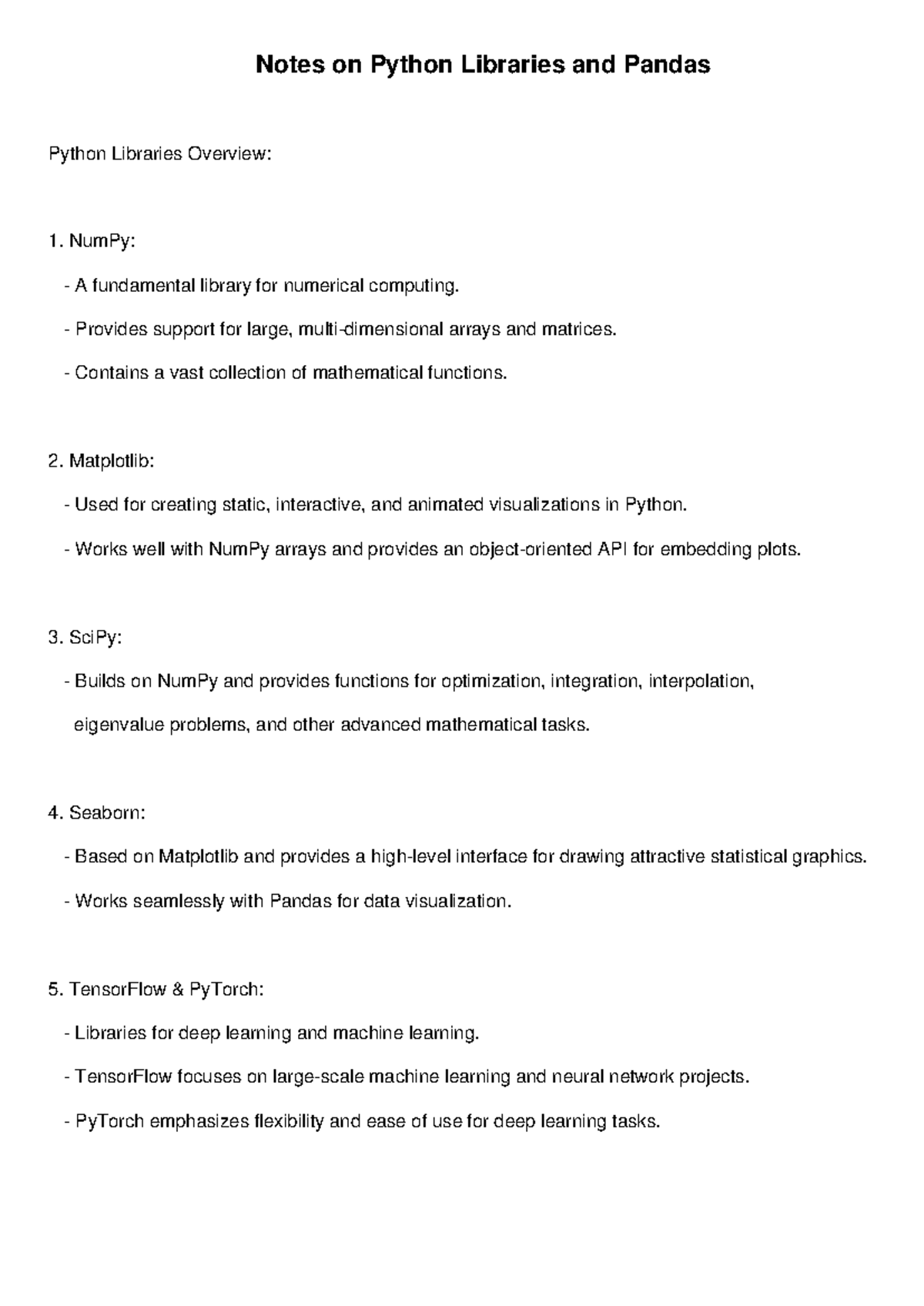Notes on Python Libraries and Pandas - Provides support for large ...