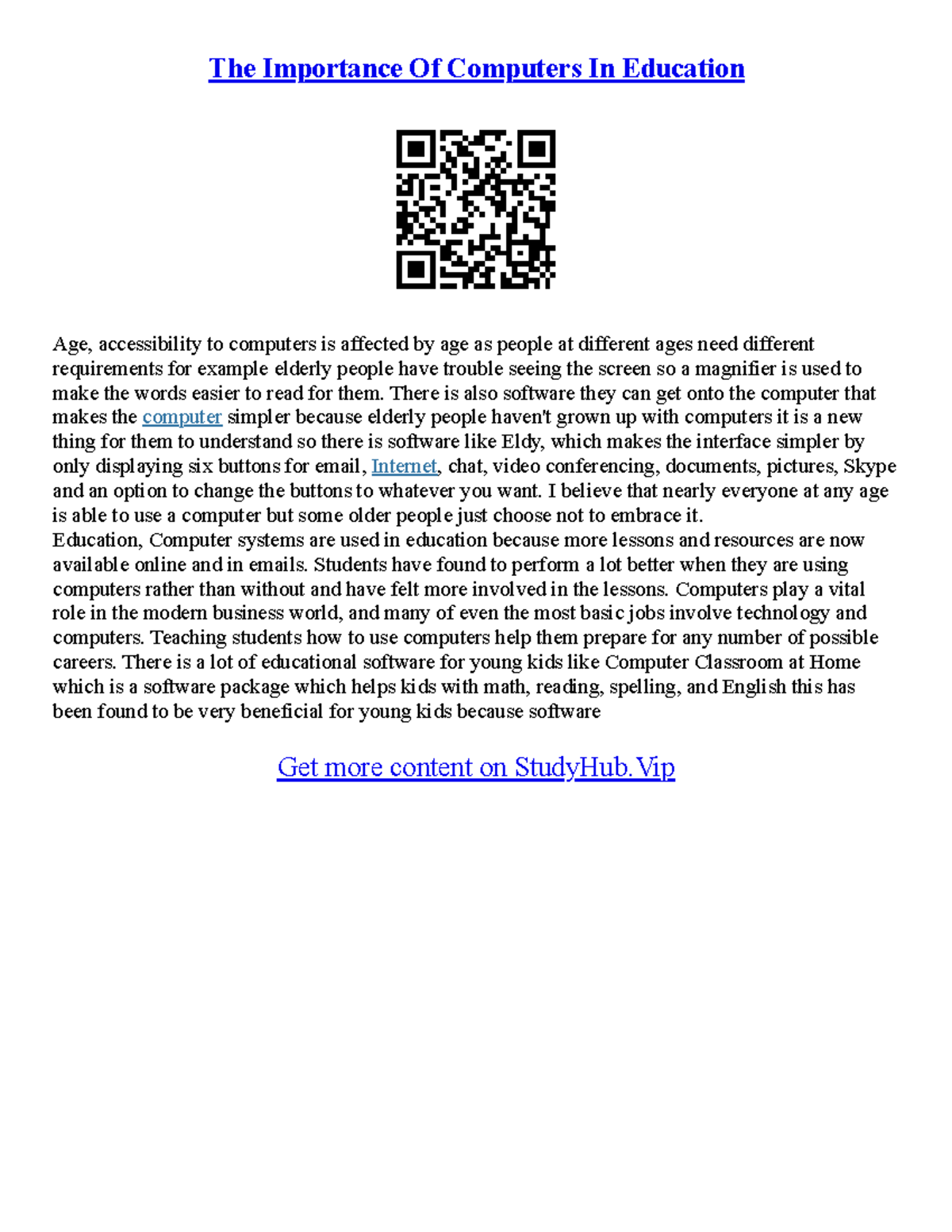 Essay On Importance Of Computer Education - The Importance Of Computers ...