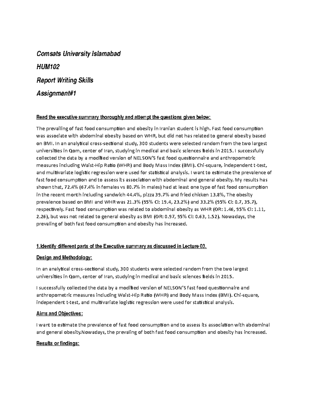 HUM102 - Assignment#1 - Comsats University Islamabad HUM Report Writing ...