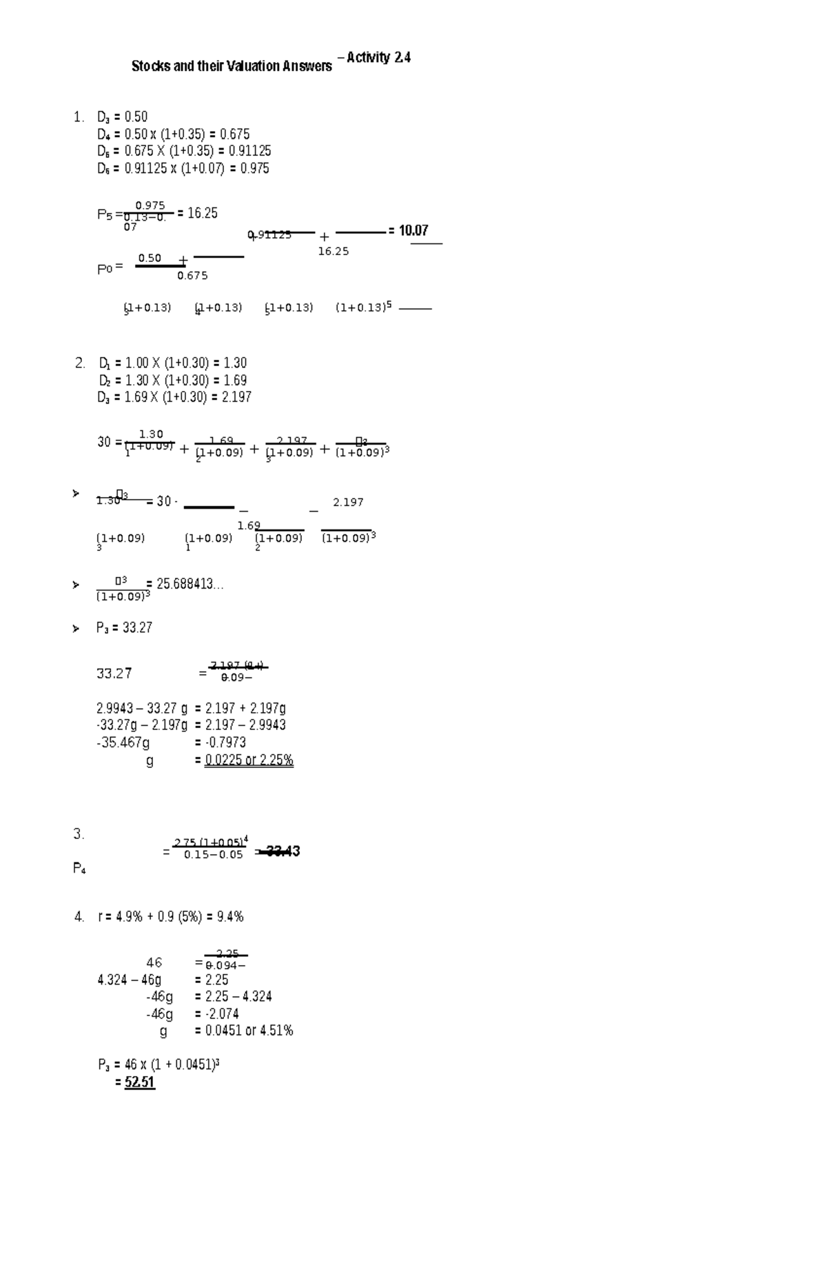 Stocks and their Valuation Answers – Activity 2 - Stocks and their ...