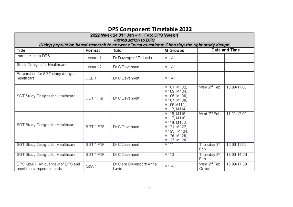 Component DPS Component timetable v8 2022 FOR Canvas - 02 24129 - Birmingham - Studocu