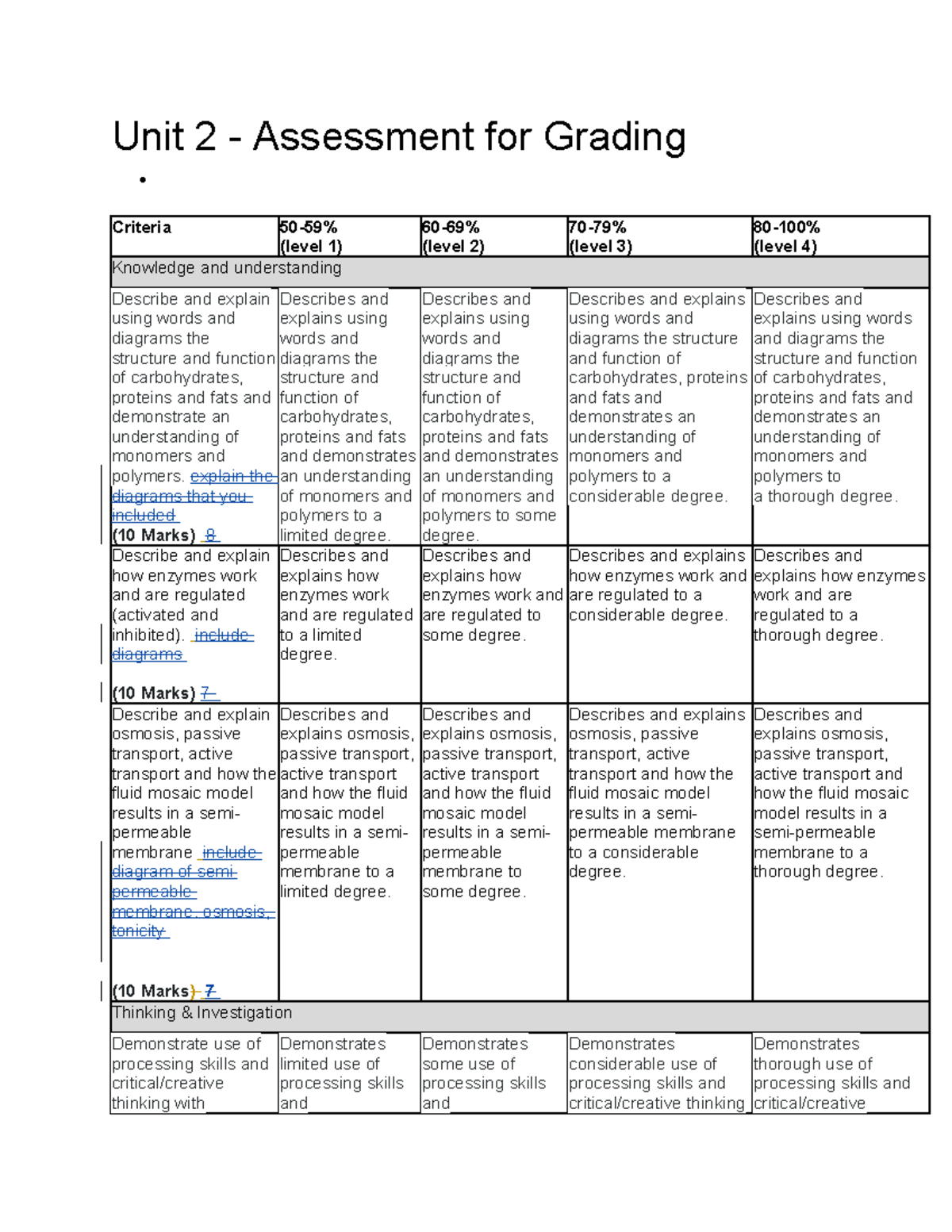 BIO 2.7 case studies - Unit 2 - Assessment for Grading Criteria 50-59% ...
