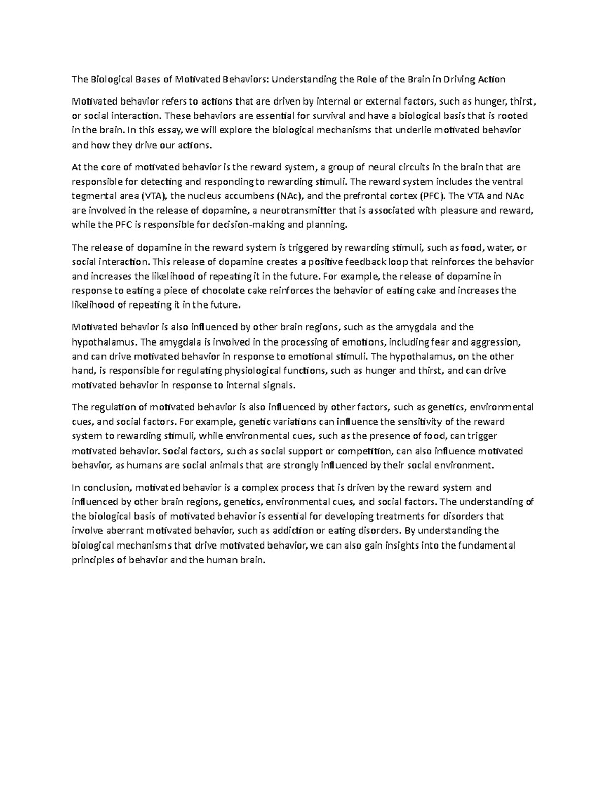 The Biological Bases of Motivated Behaviors - These behaviors are ...
