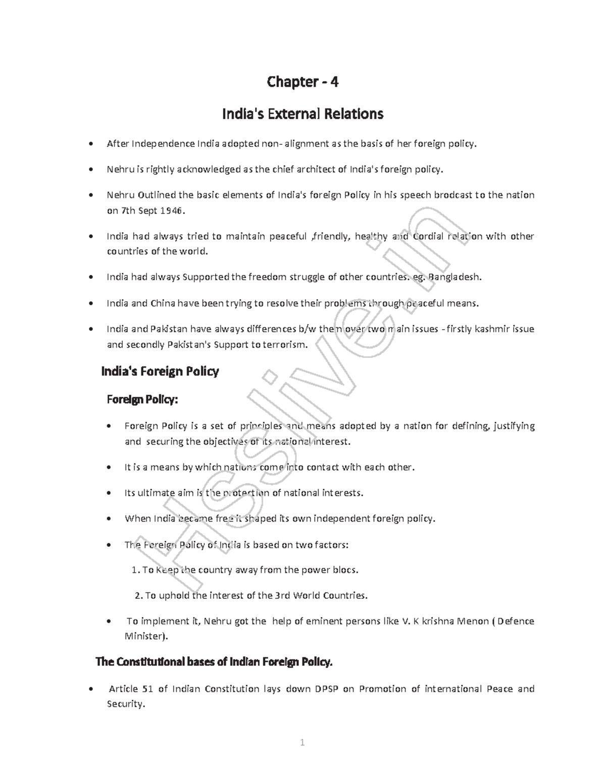 Hsslive xii politics chapter 4 - Chapter - 4 India's External Relations ...