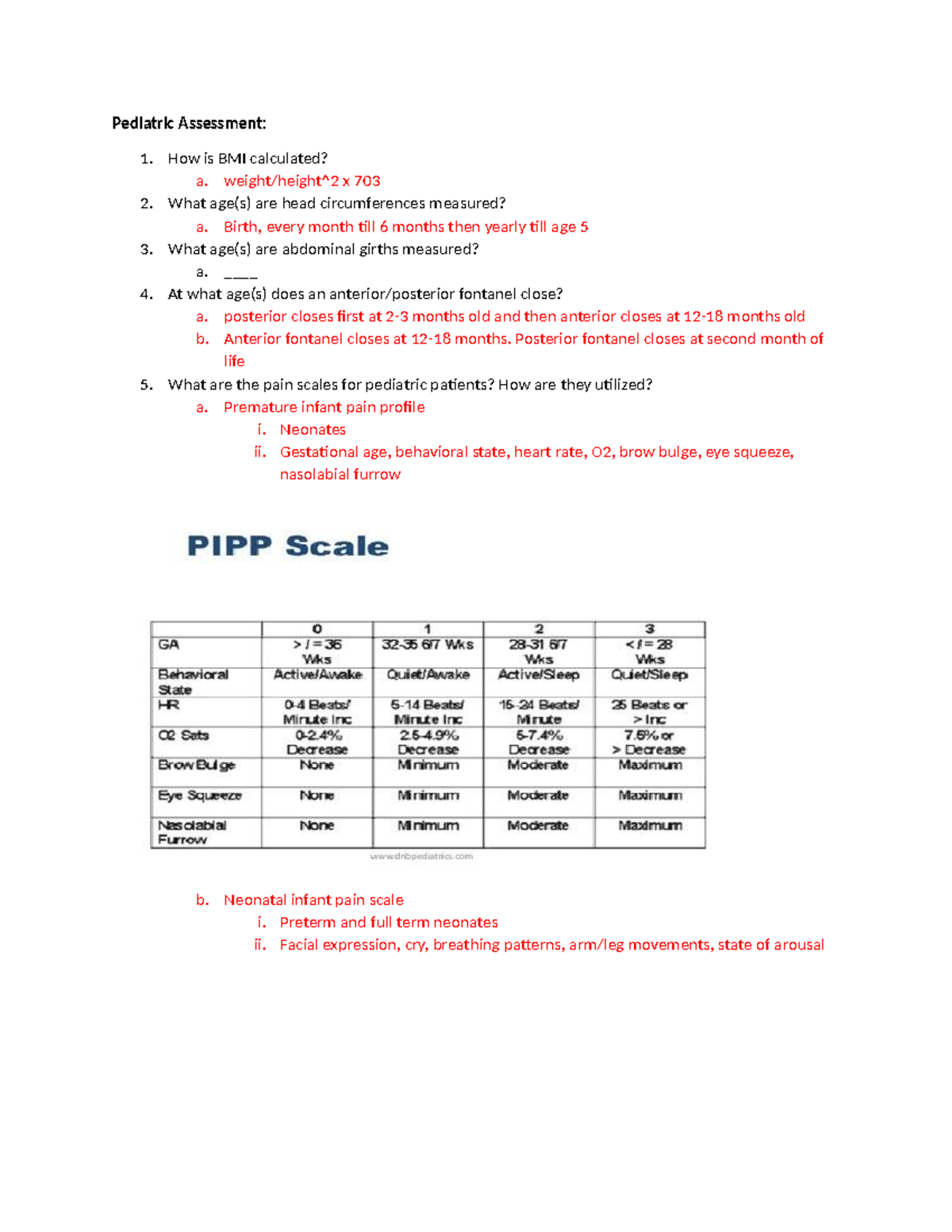 Peds exam 1 - Study guide - Pediatric Assessment: 1. How is BMI ...