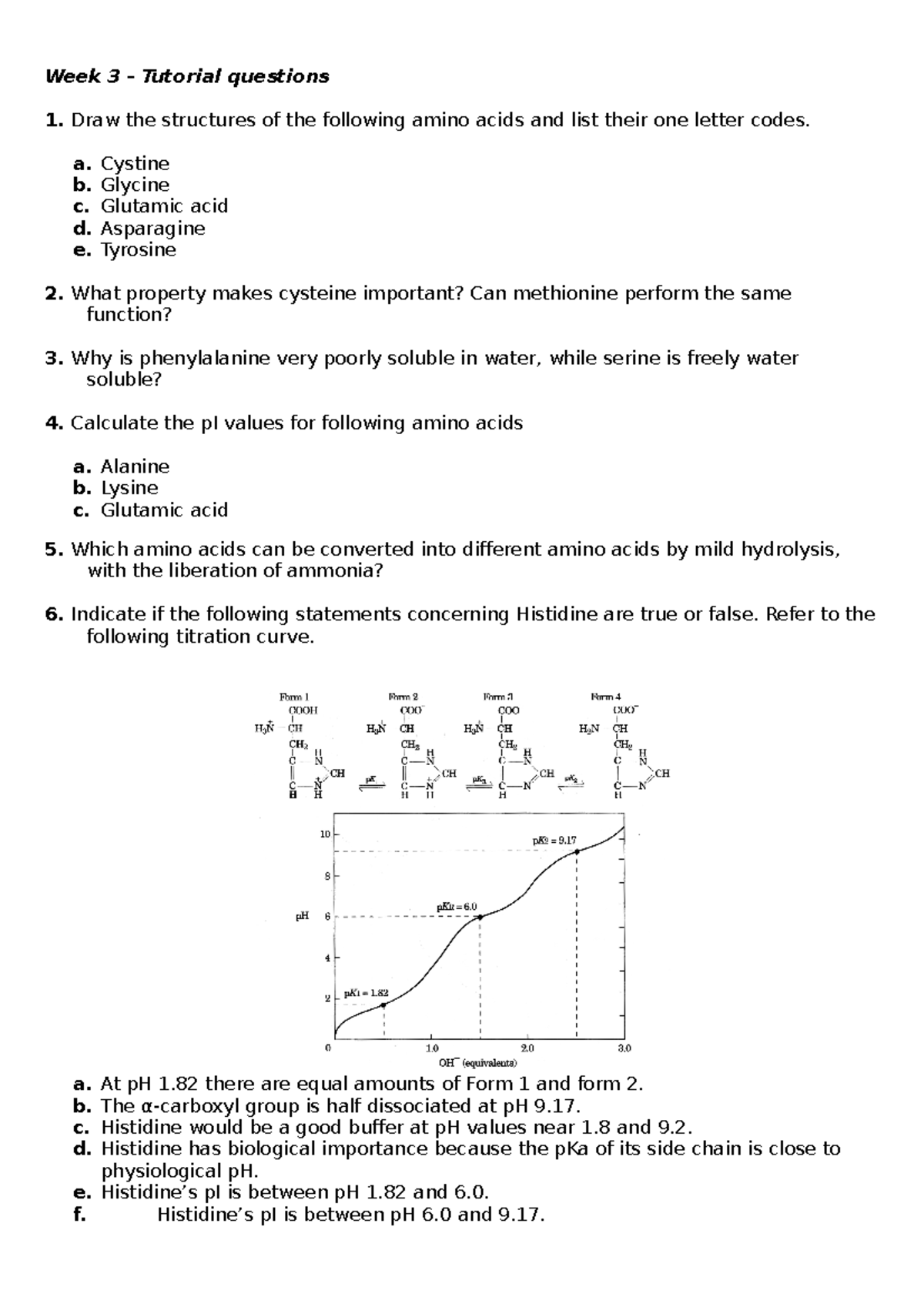 week 3 Protein structure questions - Week 3 - Tutorial questions 1 ...