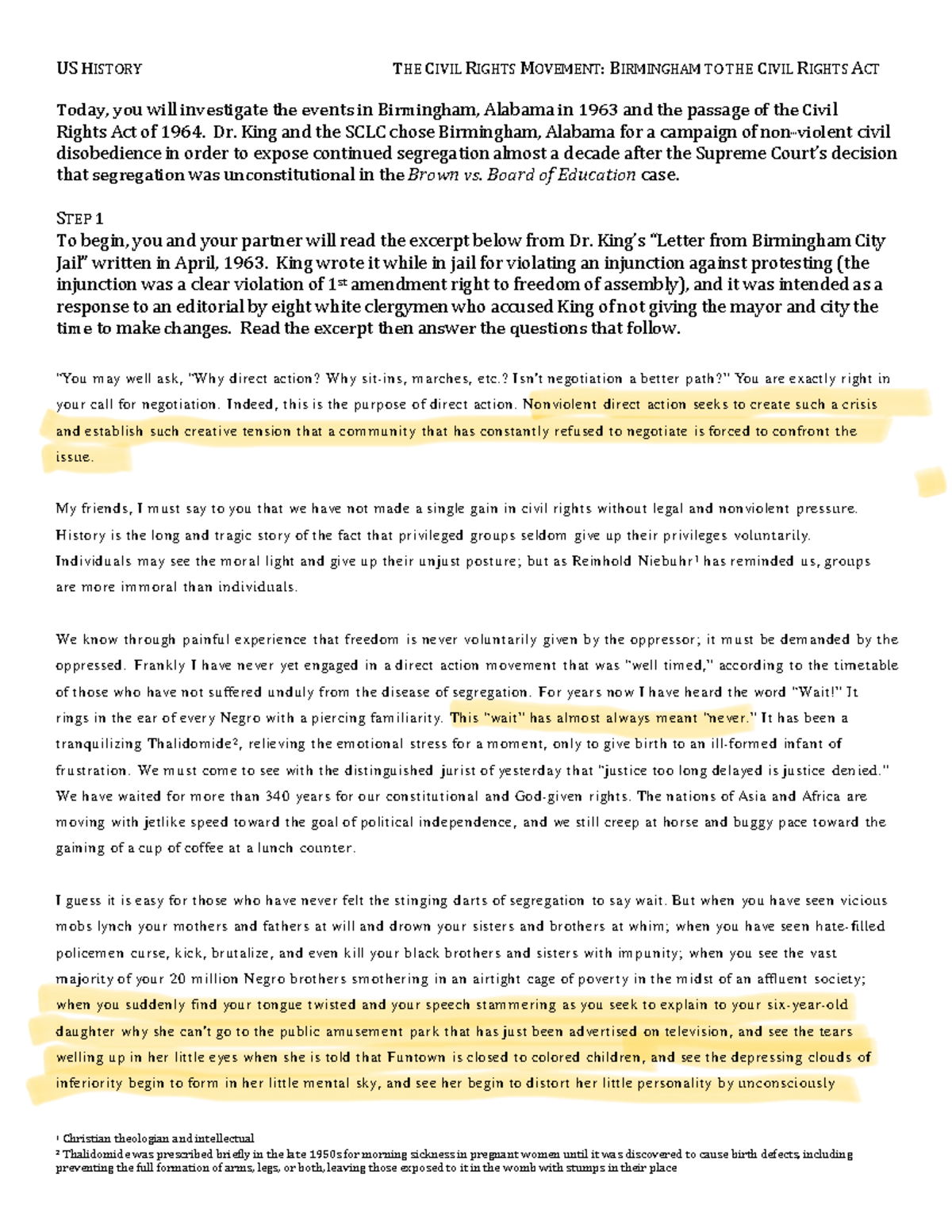 Birmingham Handout - US HIS T ORY T HE C IVIL R IG HT S M OV EME NT ...