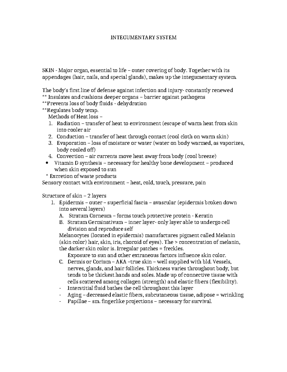 Integumentary System - sdffffffff - INTEGUMENTARY SYSTEM SKIN - Major ...