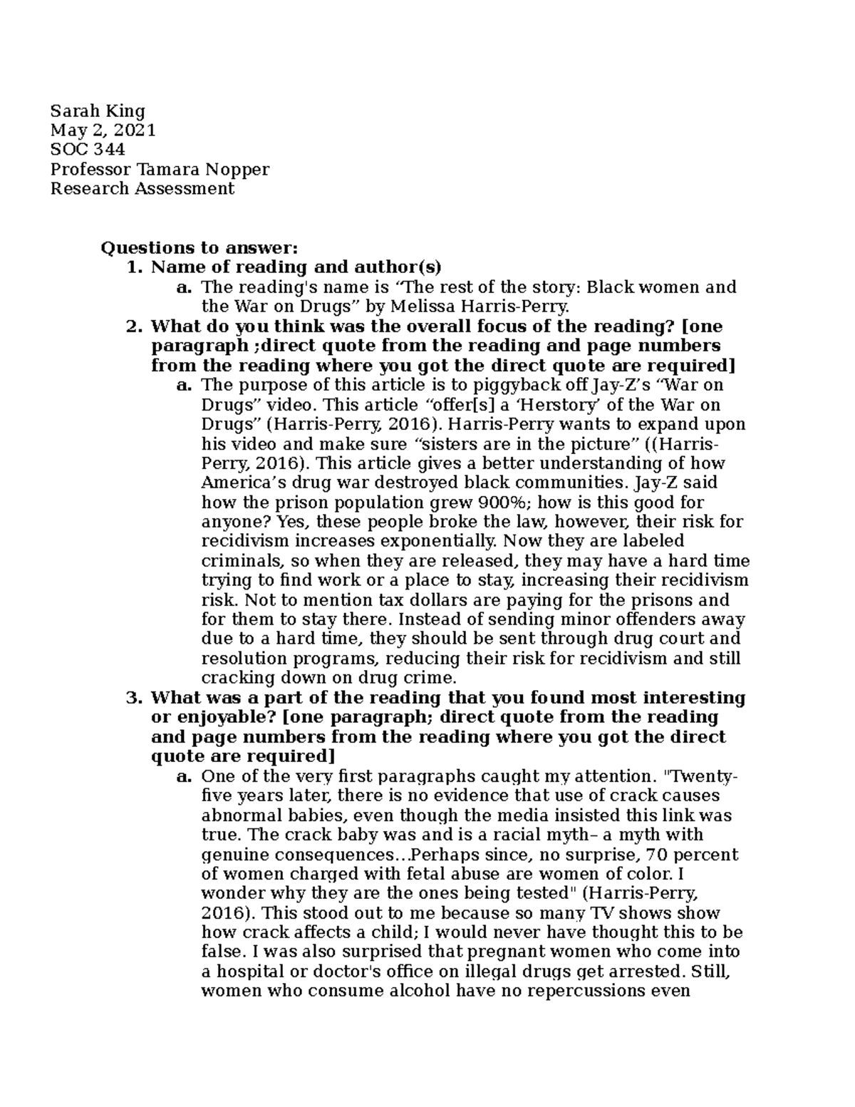 SOC 344 2021 Research Assignment - Sarah King May 2, 2021 SOC 344 ...